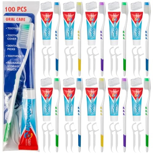100 Disposable Toothbrushes with Toothpaste Bulk Travel Toothbrush ...