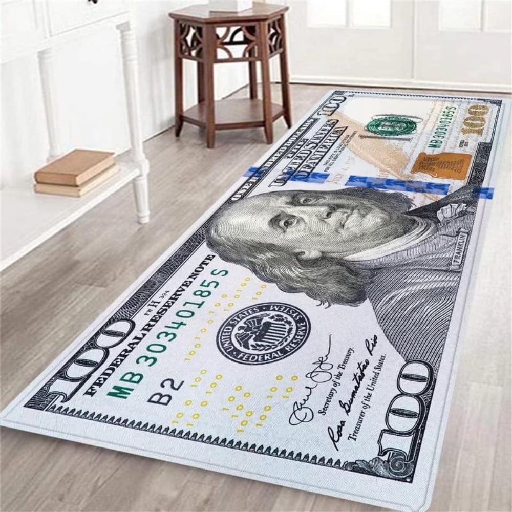100 Dollar Bill Print Rug - Multicolor 22" x 53" or 23" x 71" - Non ...