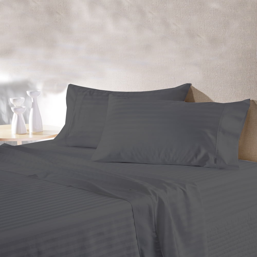 100% Egyptian Cotton 4 Pcs Sheet Set Stripe 24 inches (Dark Gray,Twin ...
