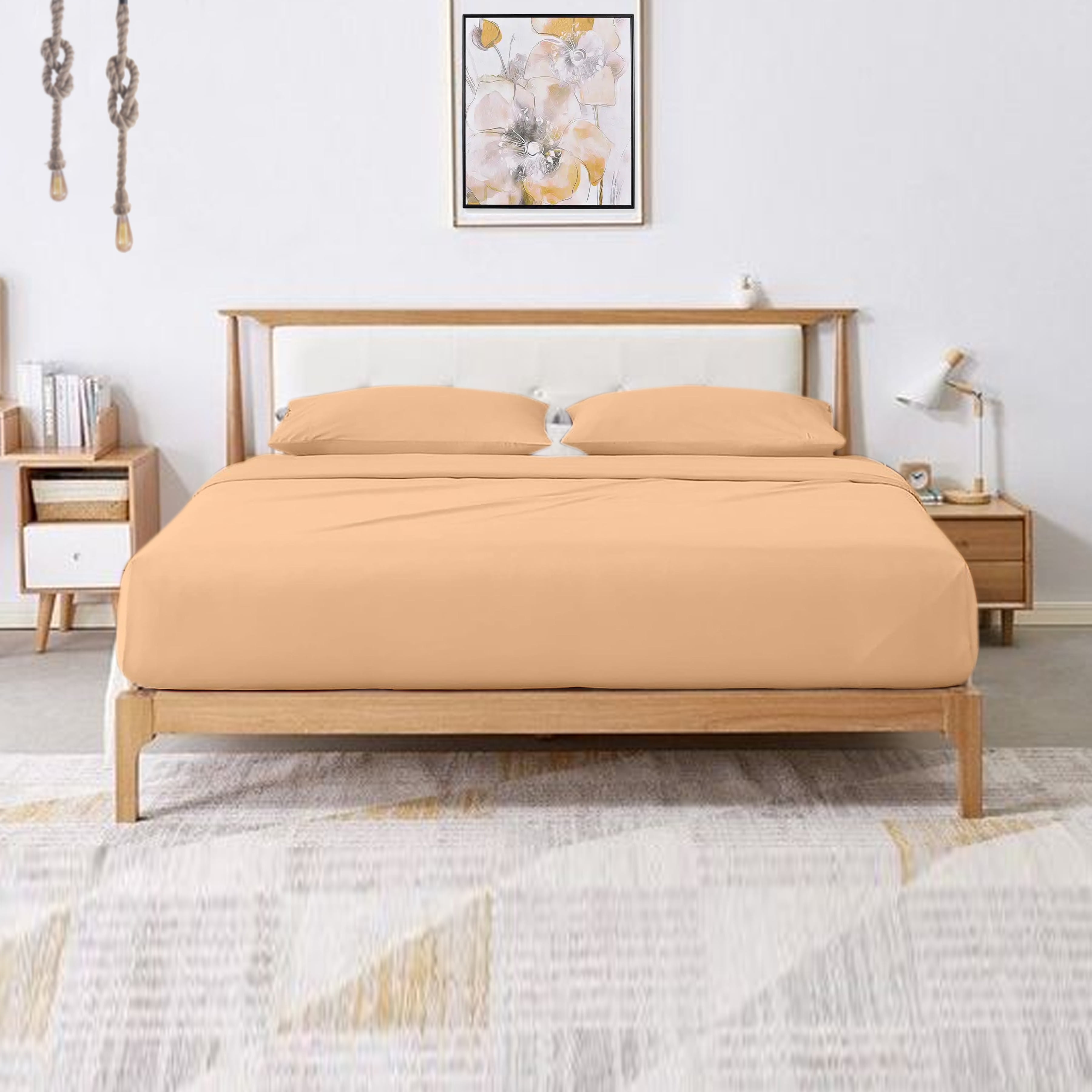 100% Egyptian Cotton 400 Thread Count 4 Piece (1-Flat sheet + 1-Fitted Sheet + 2- Pillow Covers ...