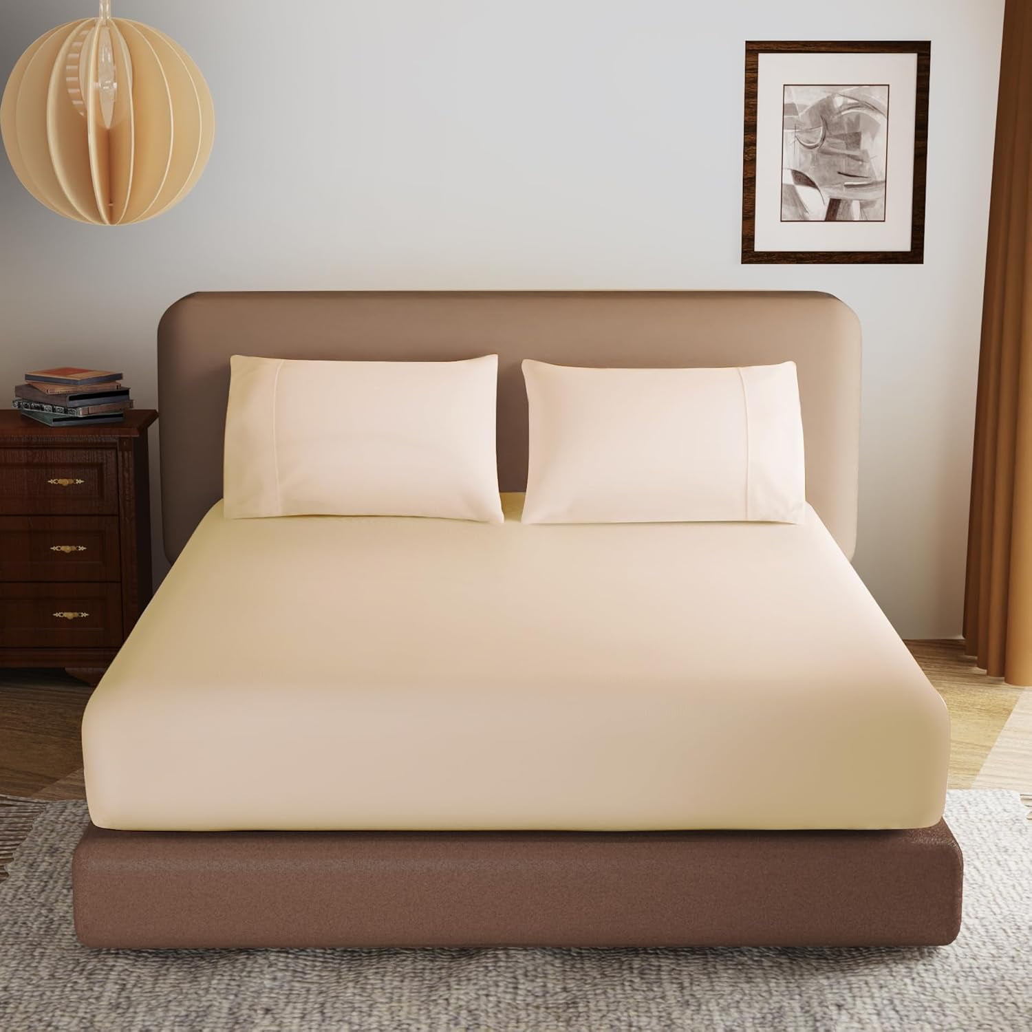 Shunjie.Home Fitted Sheet 54" x 75", 16" Deep Pocket, Egyptian Cotton ...
