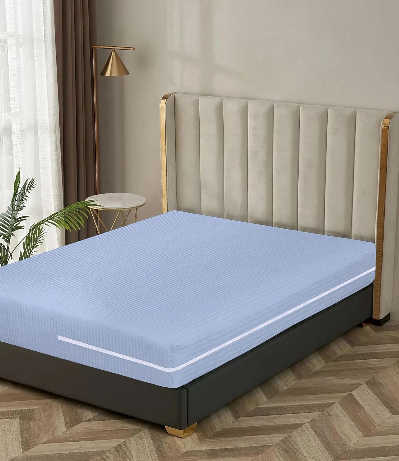 100% Egyptian Cotton L Shape Zipper Mattress Cover, 800 TC, 15 Inch ...