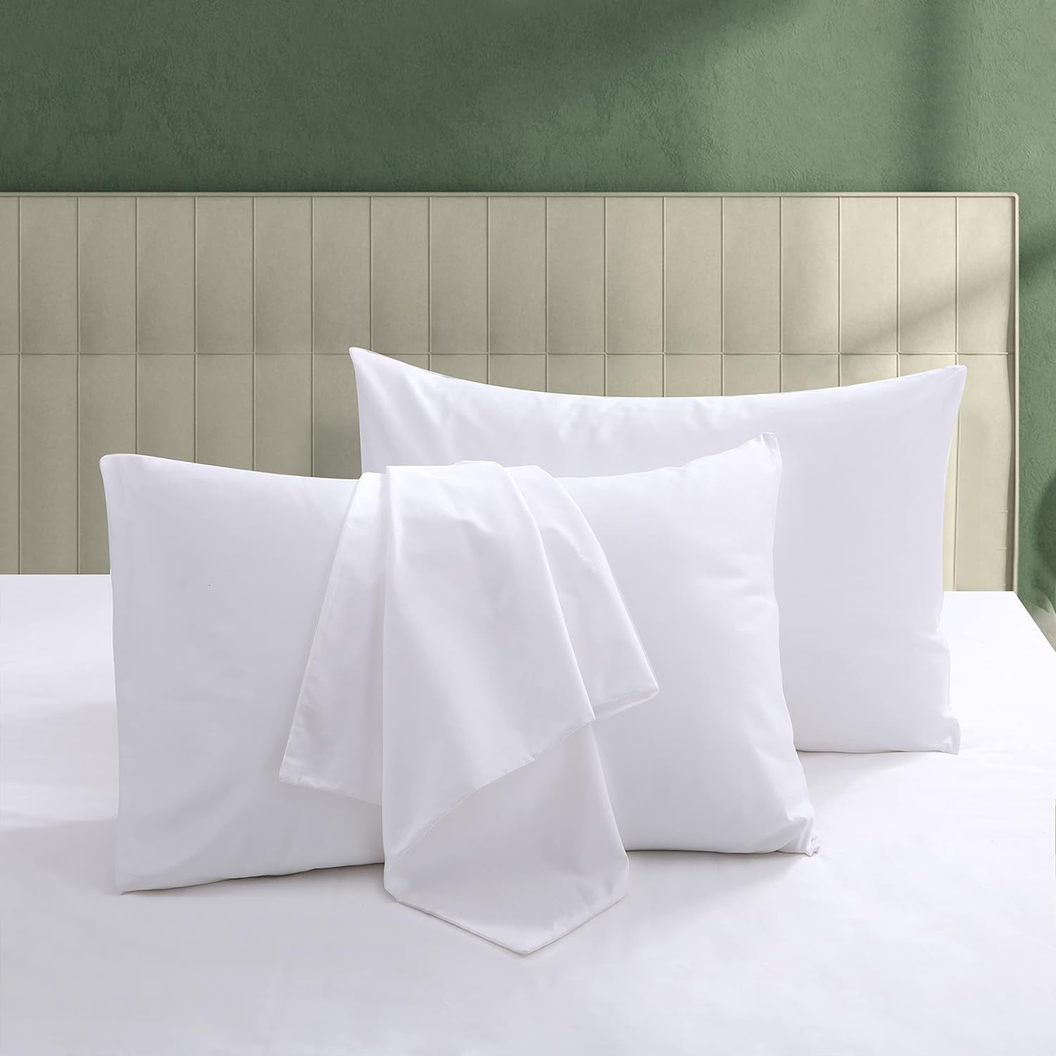 100% Egyptian Cotton Pillow Protectors Set of 2, 600 Thread Count Queen ...