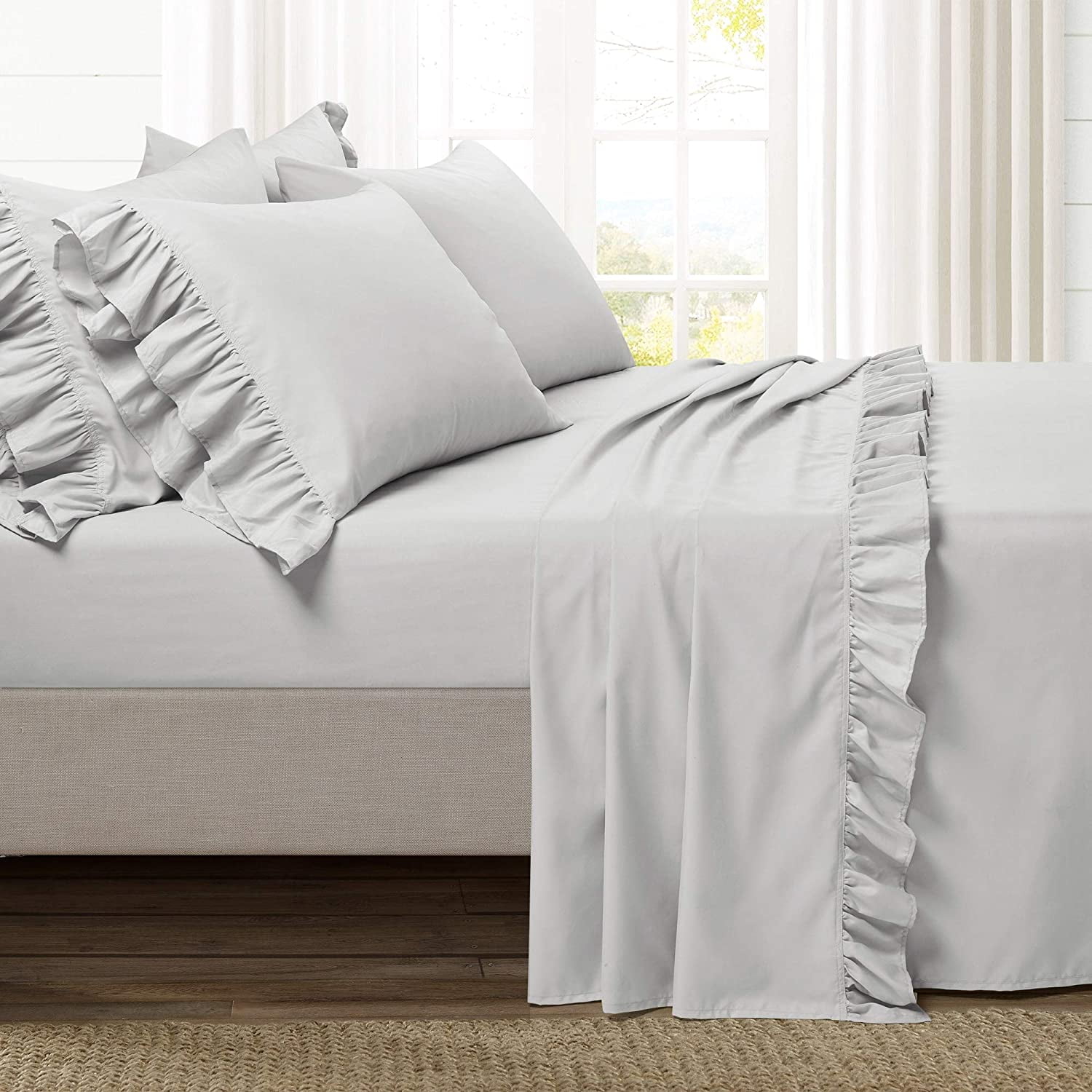 100% Egyptian Cotton Ruffle Bed Sheet Set 6 Piece, 600 Thread Count, 14 ...