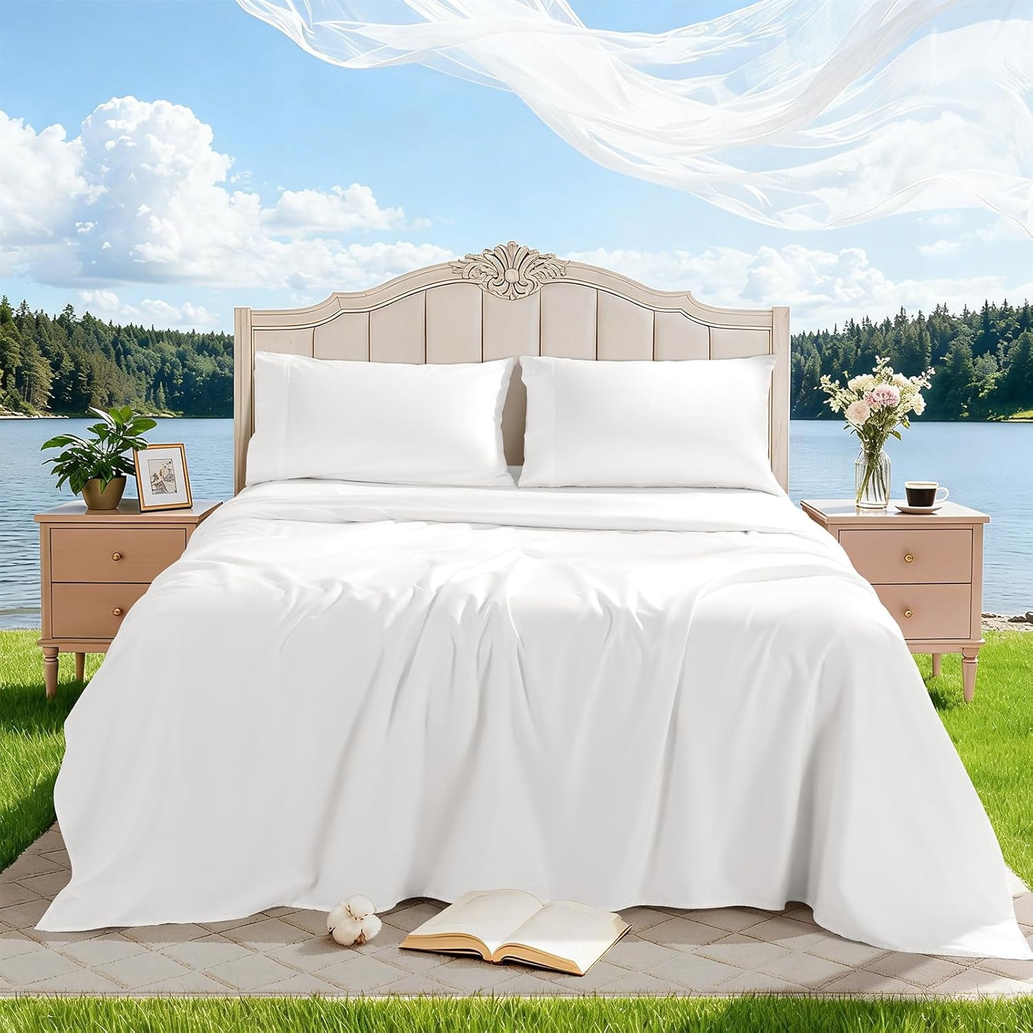 100% Egyptian Cotton Sheet Set 4 Pcs Queen Size Sheets 1000 Thread ...