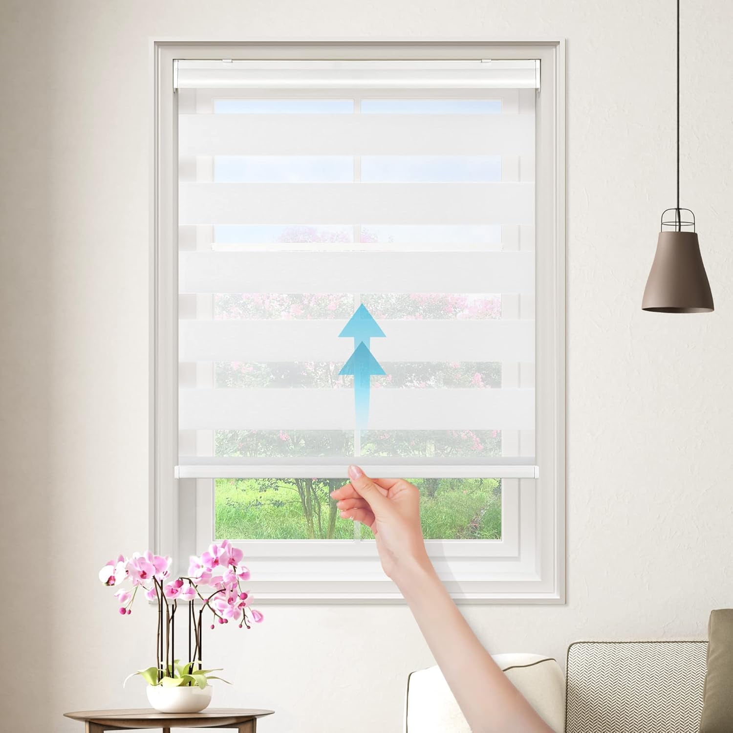 Cordless Zebra Blinds for Windows, Dual Layer Roller Shades for Light ...