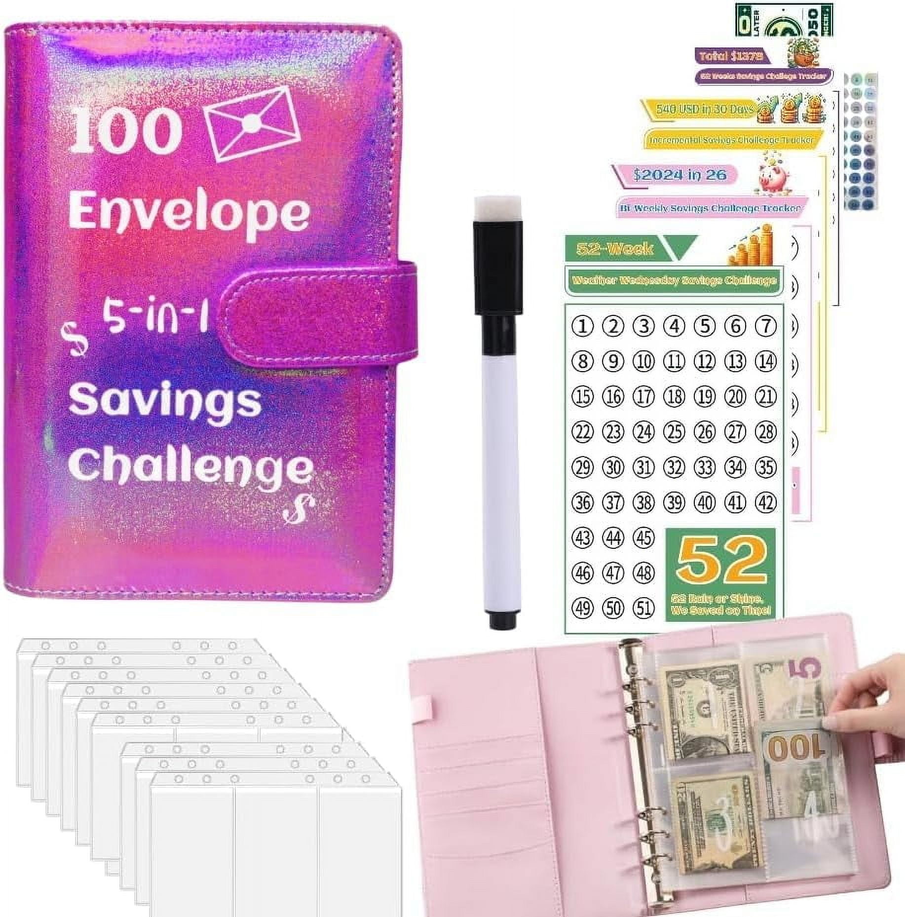 100 Envelope Challenge Binder,2024 Exclusive 52 Weeks / 100 Days 5050 ...
