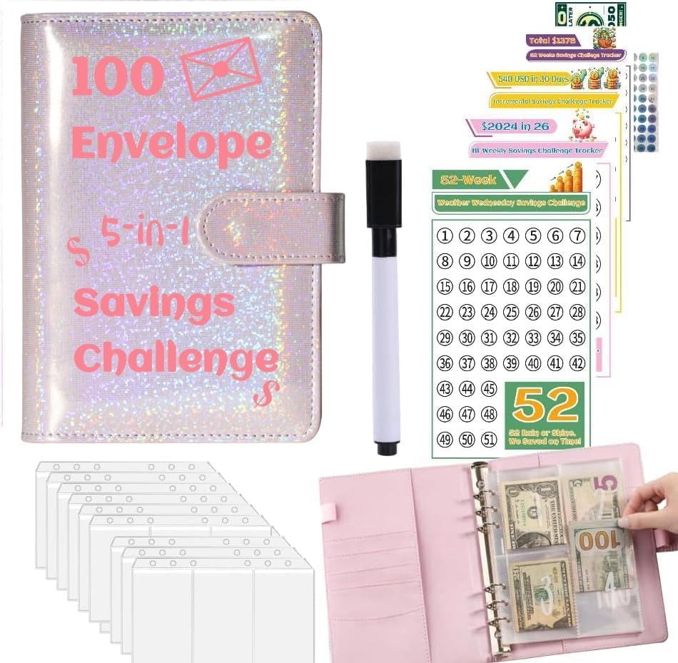 100 Envelope Challenge Binder,2024 Exclusive 52 Weeks / 100 Days 5050 ...
