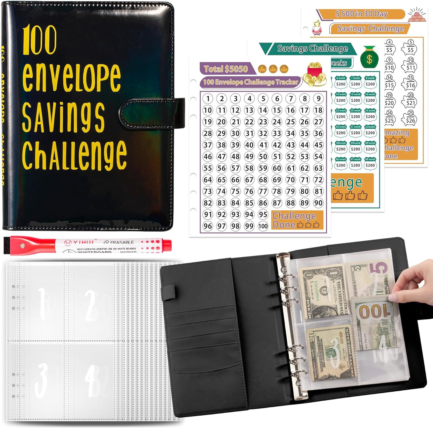 100 Envelope Challenge Binder,Budget Binder Savings Challenge Book ...