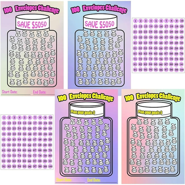 100 Envelope Money Saving Challenge Cards Kits, Save 5050 Dollars in ...