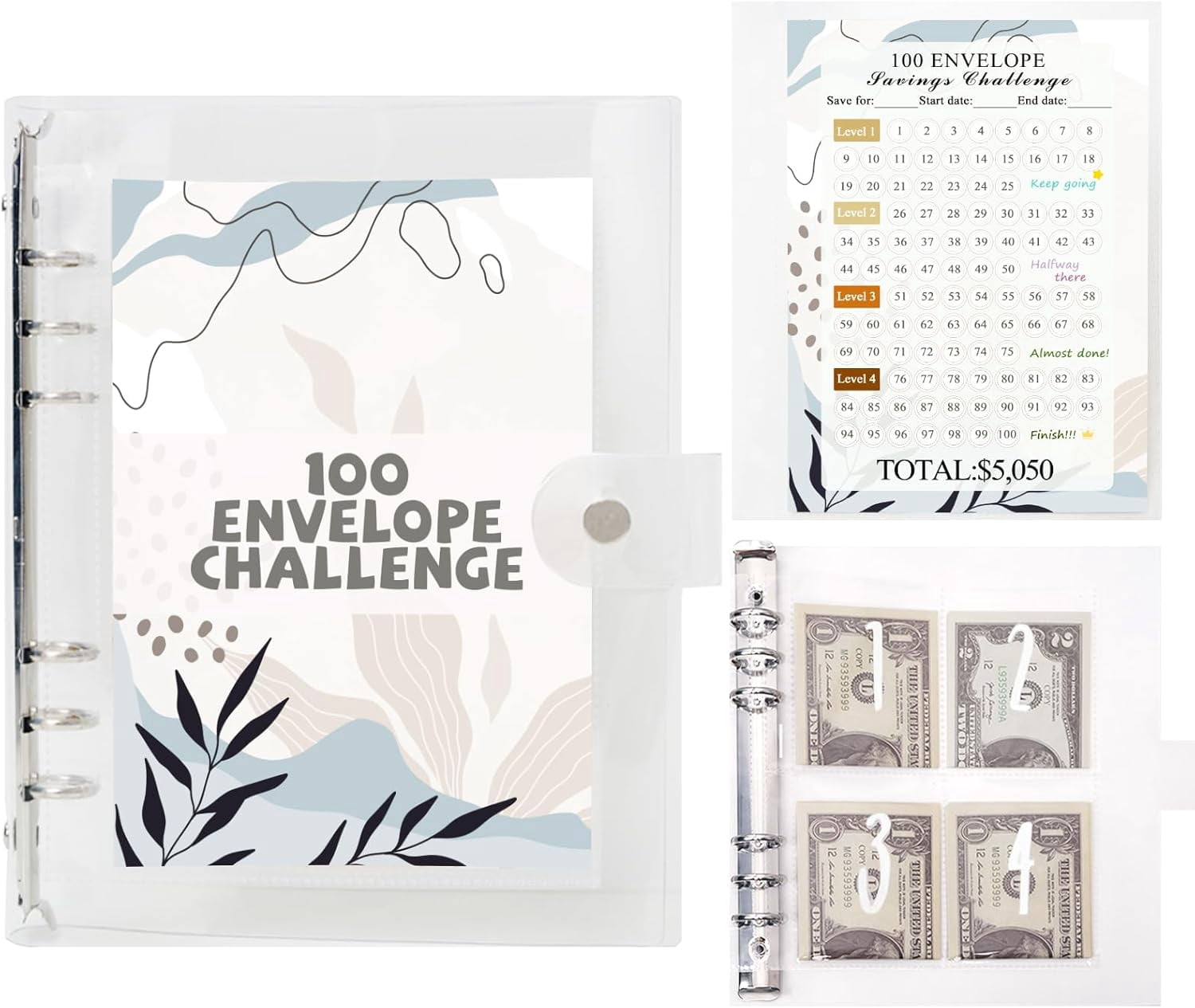 100 Envelopes Challenge Binder - Pre-numbered Pockets, , Savings Book ...