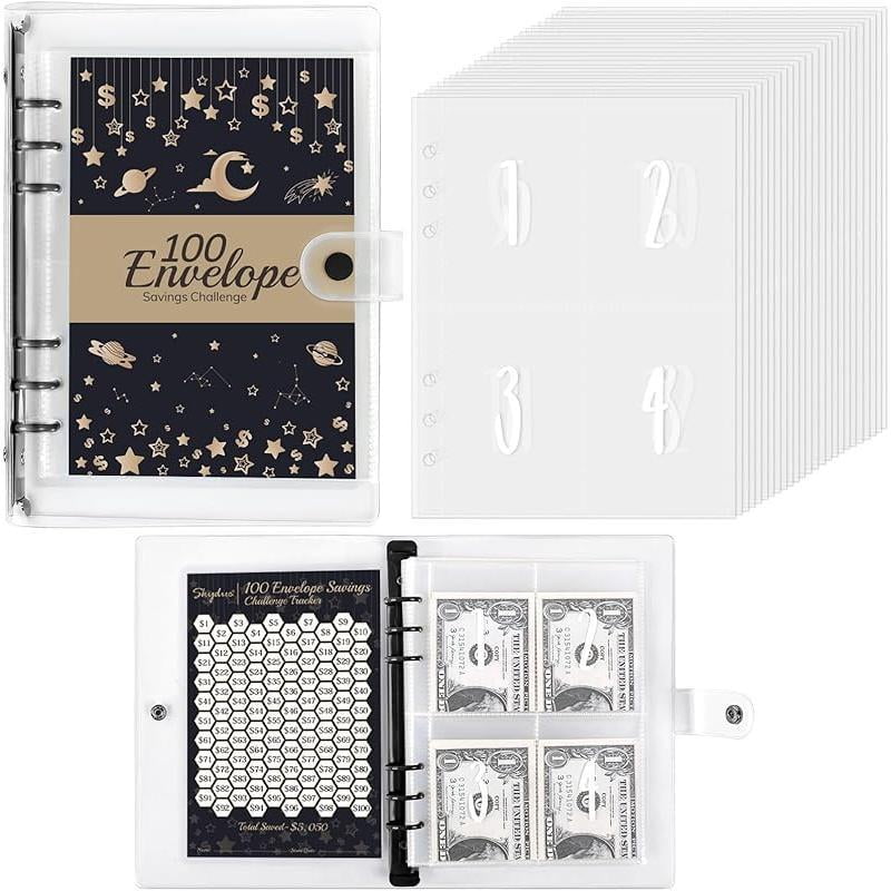 100 Envelopes Challenge Binder with Laminated $5050 Tracker Sheet & Pre ...