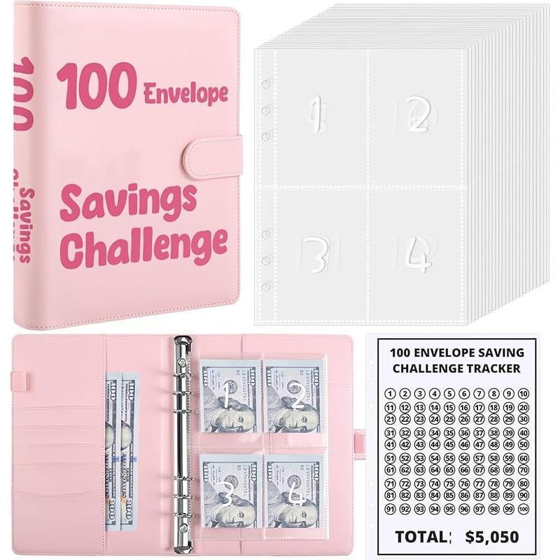 100 Envelopes Challenge Binder with Laminated $5050 Tracker Sheet & Pre ...