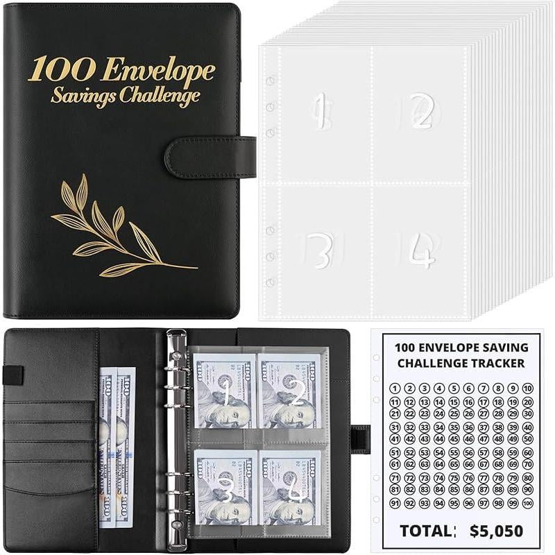 100 Envelopes Challenge Binder with Laminated $5050 Tracker Sheet & Pre ...