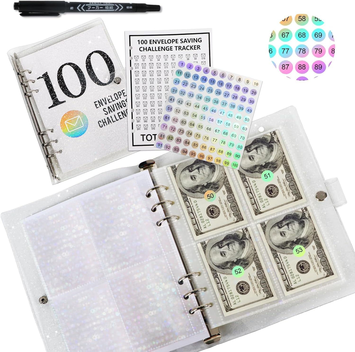 100 Envelopes Money Saving Challenge, 2023 New & Shiny 100 Envelope ...