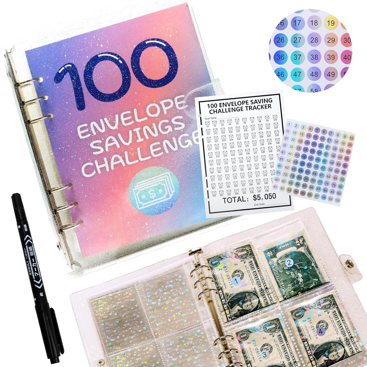 100 Envelopes Money Saving Challenge, 2024 New & Shiny 100 Envelope ...