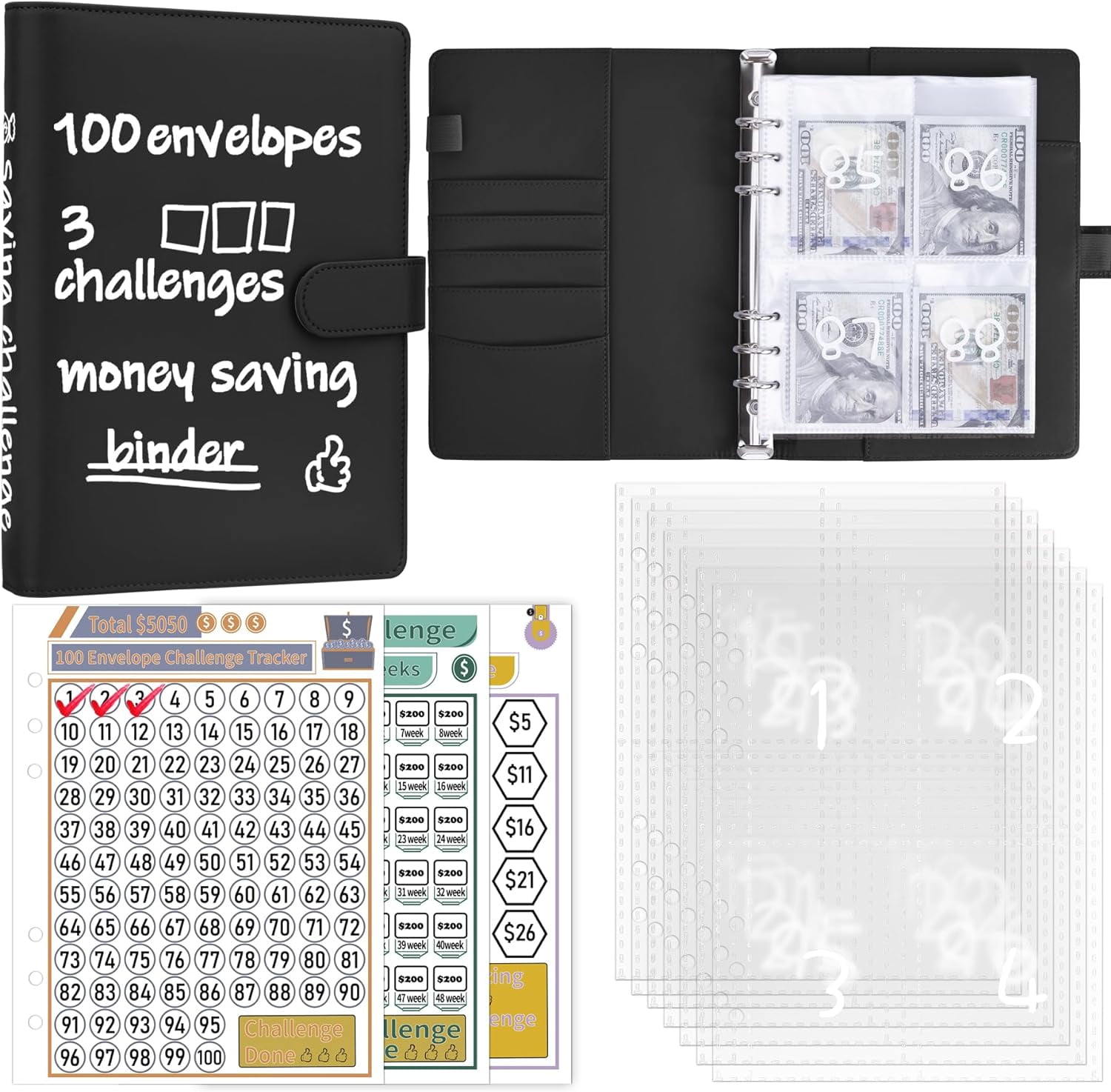 100 Envelopes Money Saving Challenge Binder, A5 Budget Binder with Cash ...