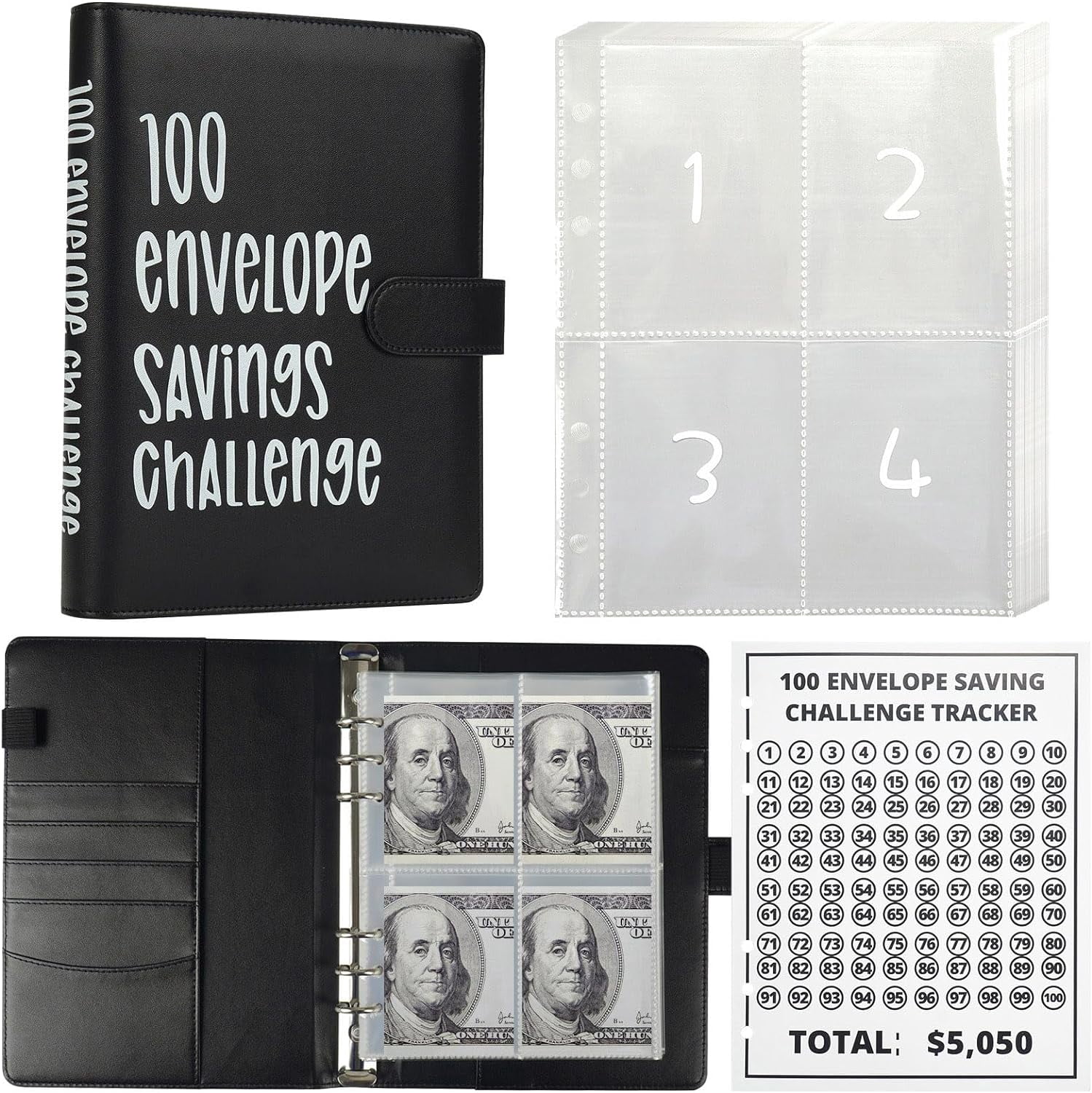 100 Envelopes Money Saving Challenge Binder Budget Planner, Budget Book ...