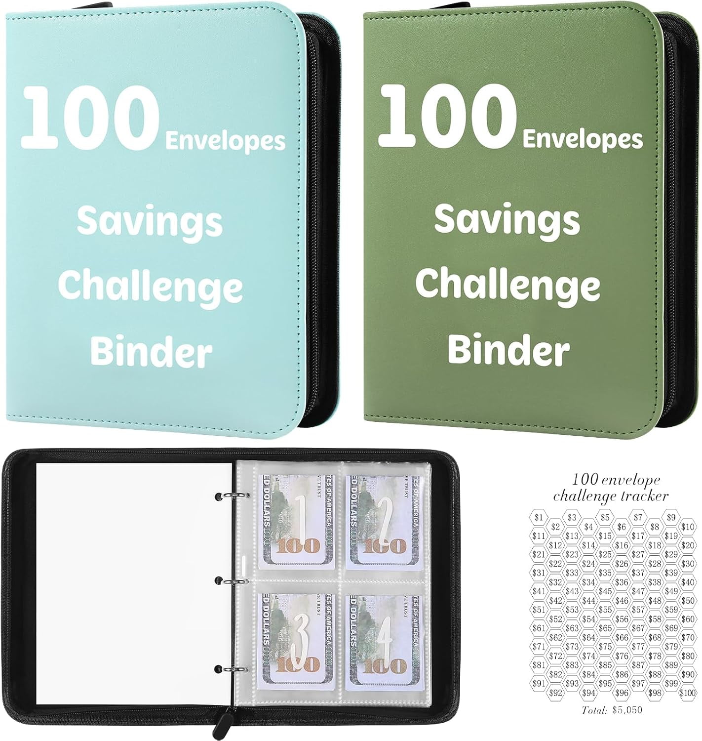 100 Envelopes Money Saving Challenge Binder with Laminated Tracker ...