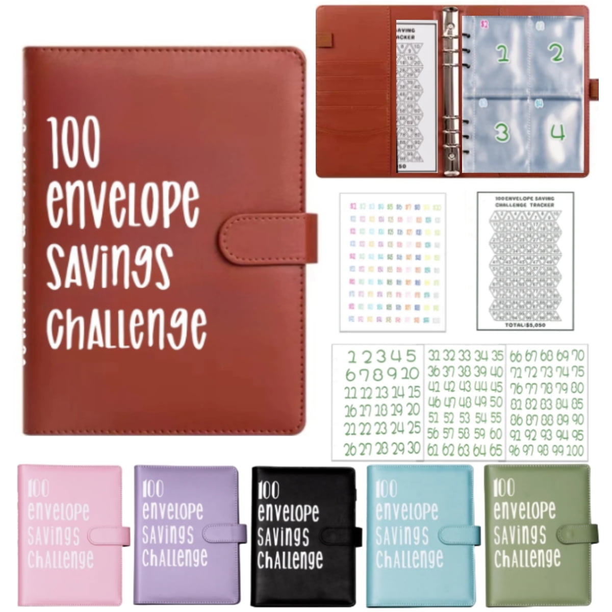 100 Envelopes Money Saving Challenge Binder, Wattne A5 Money Saving ...