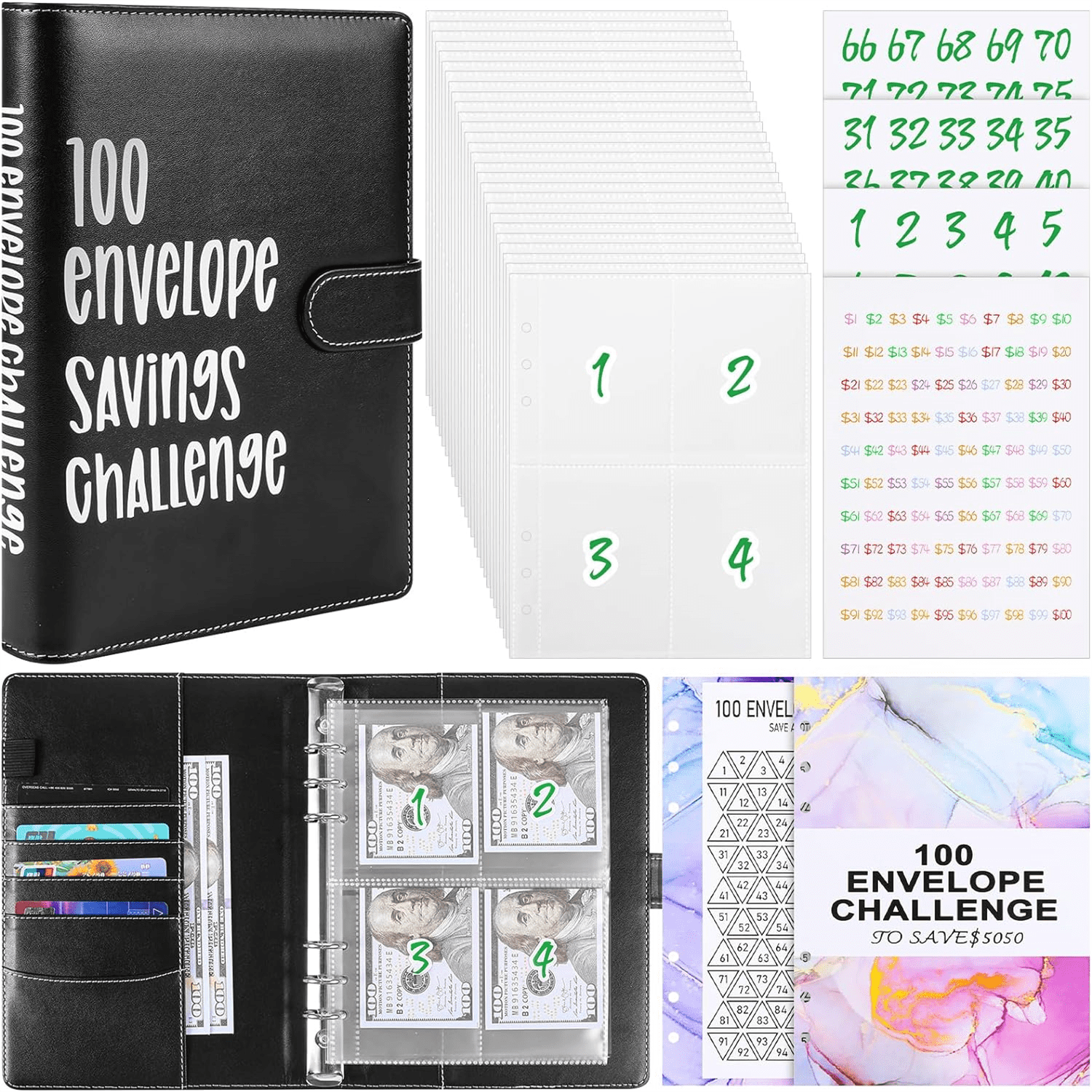 100 Envelopes Money Saving Challenge 6 Ring Budget Binder with ...