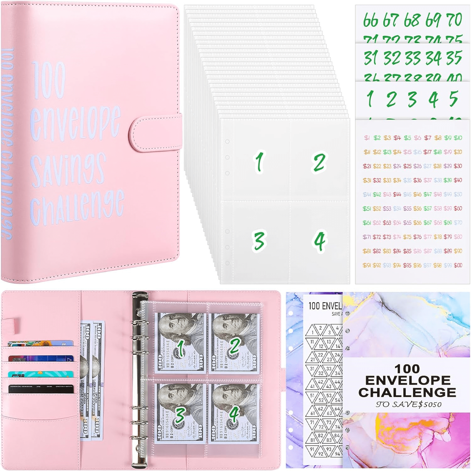 Yitiumu Envelopes Saving Challenge Standard Binder with Cash Envelopes ...