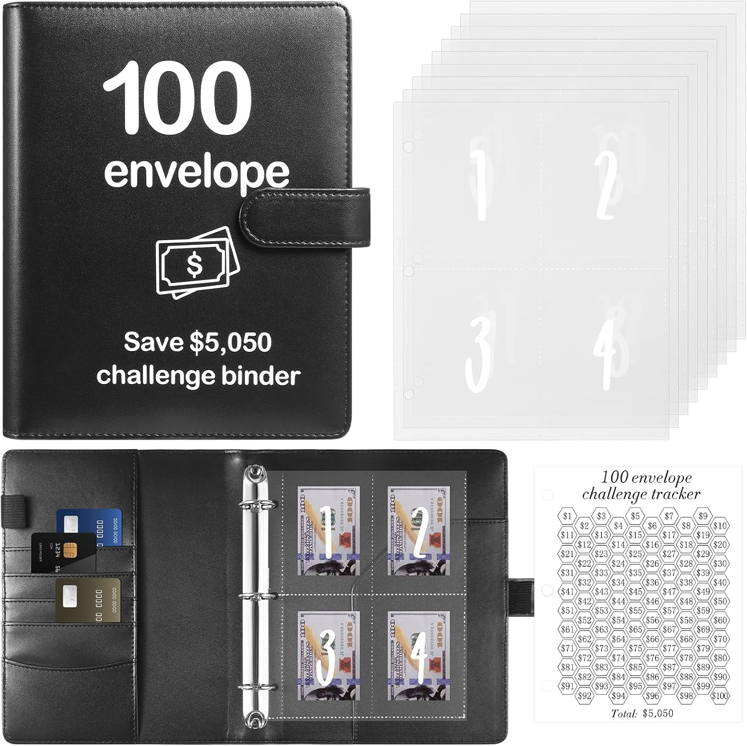 100 Envelopes Money Saving Challenge Binder with Laminated Tracker ...