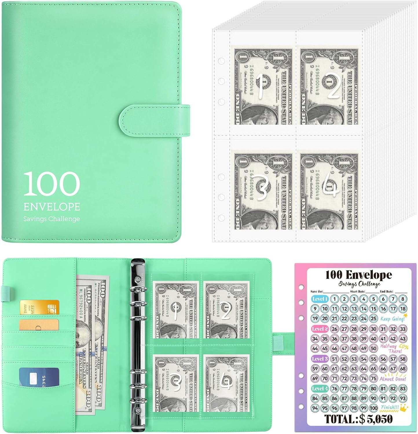 100 Envelopes Money Saving challenge with Reusable Tracker, Savings ...