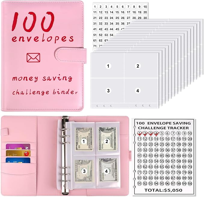 100 Envelopes Money Savings Challenge Book, Budgeting Binder and Cash ...