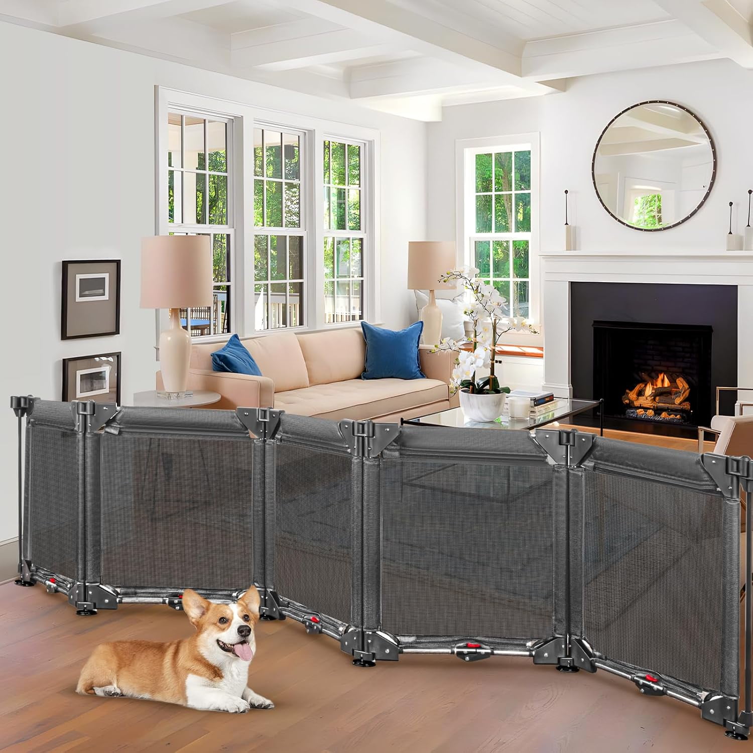 100" Extra Long Dog Gate Freestanding Gate with Strong Suction Cup No ...