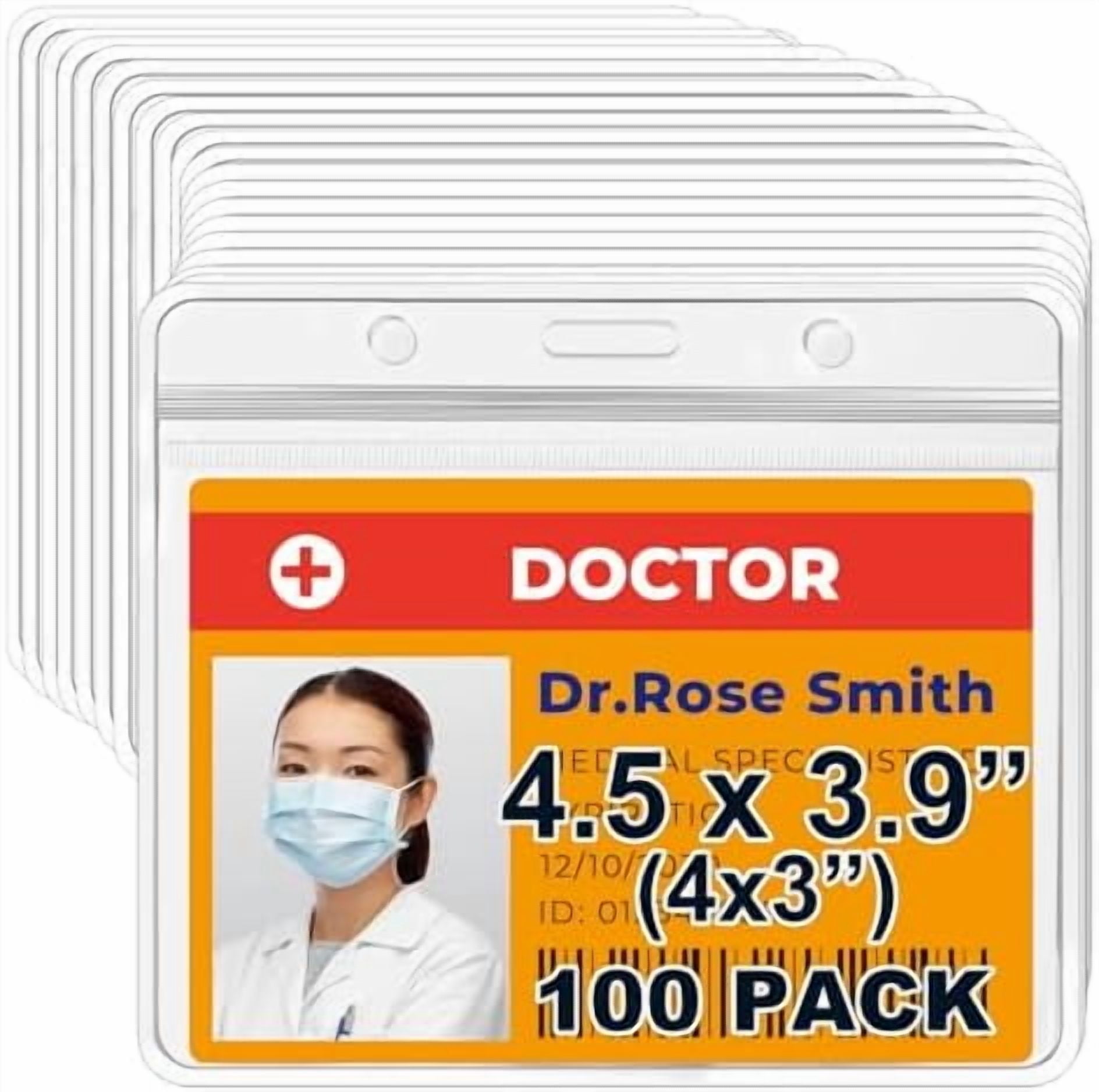100 Extra Thick Name Badge Holders Resealable,4x3/4.5x3.5,Large Clear ...