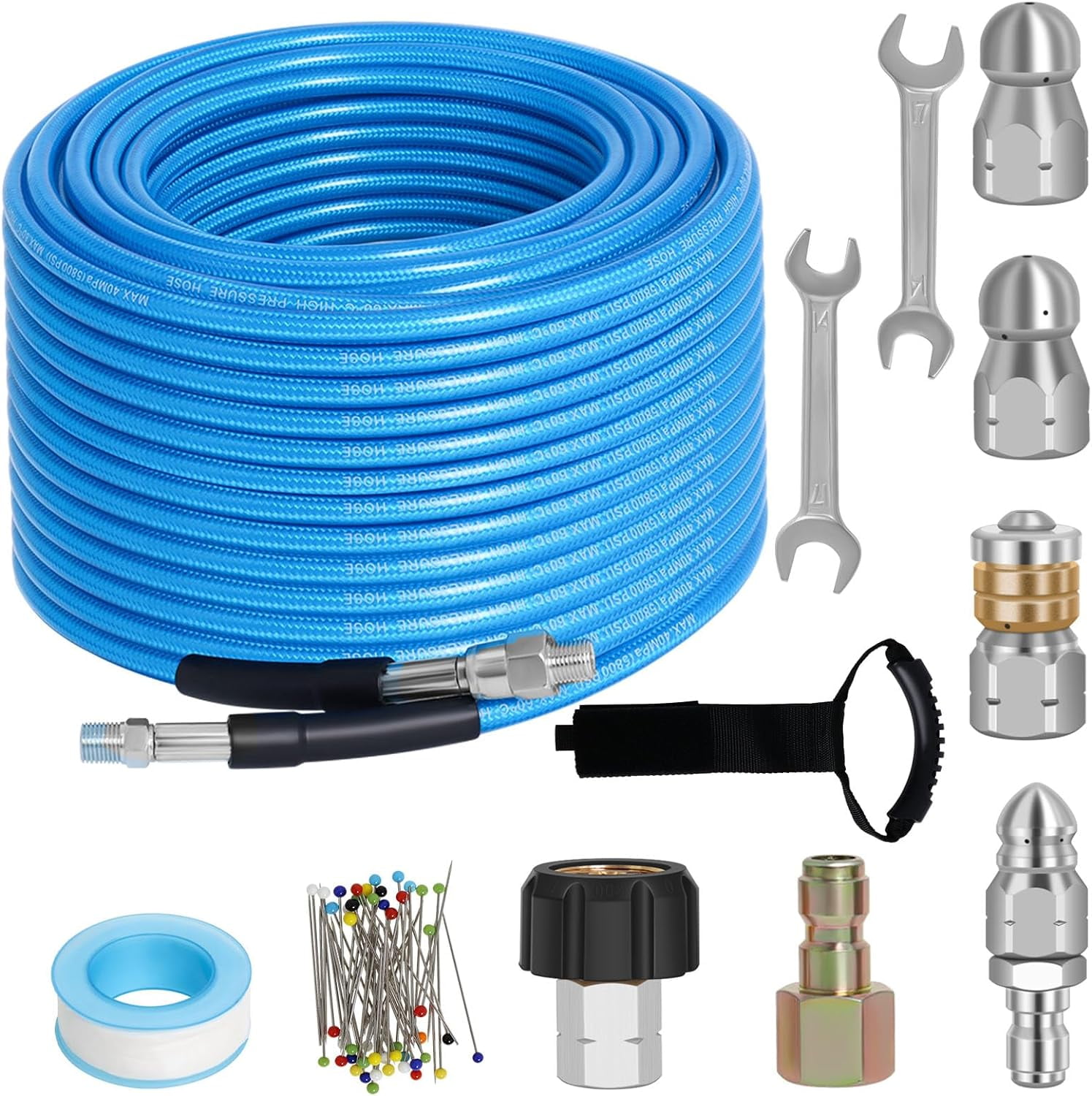 100 FT Sewer Jetter Kit for Pressure Washer, 5800PSI Water Jet Drain ...