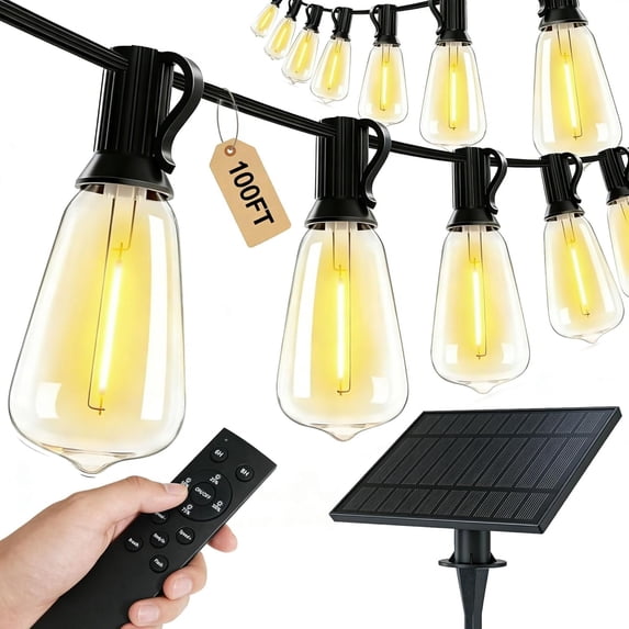 100 FT Solar String Lights Outdoor, 31+2 LED Shatterproof Bulbs with ...