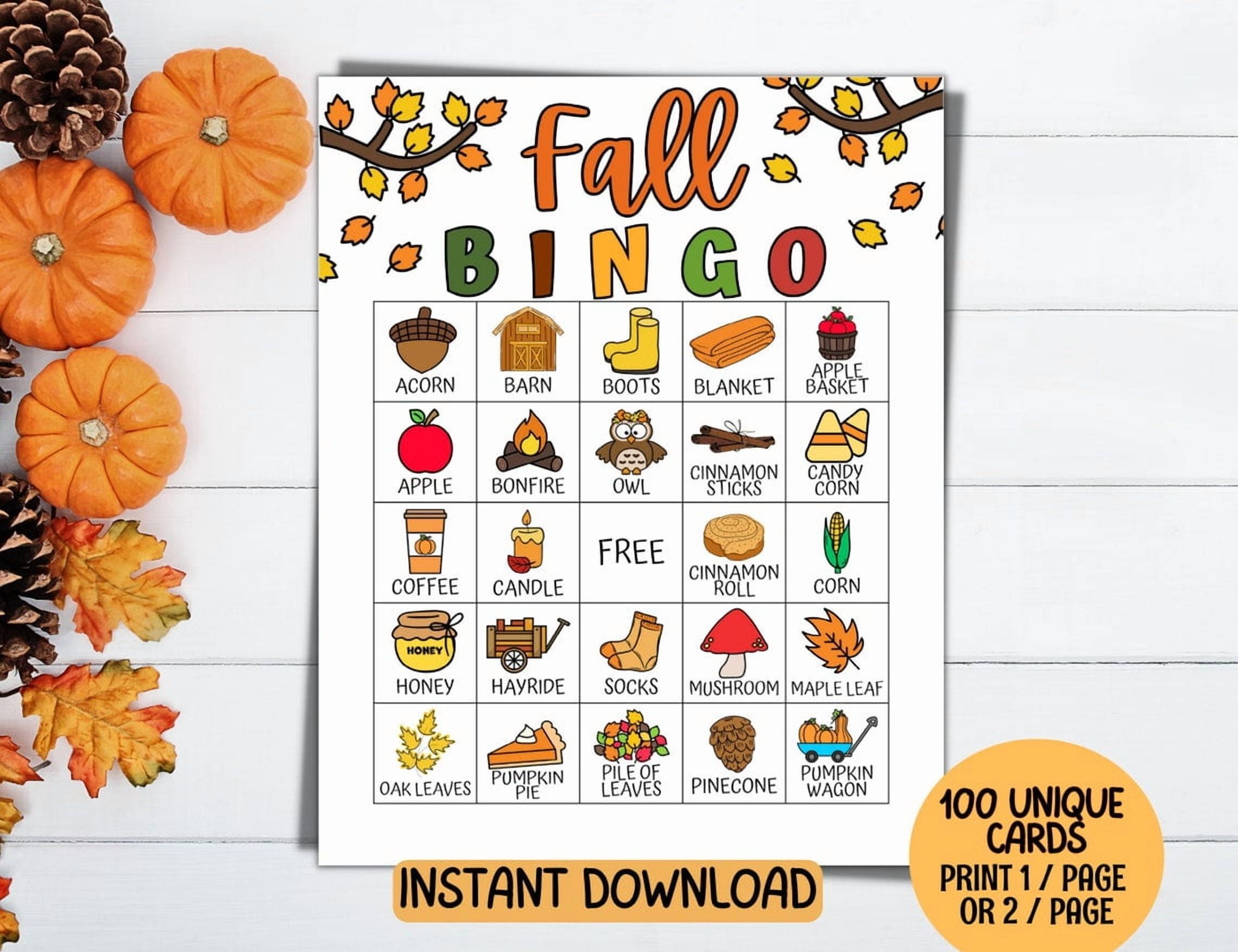 100 Fall Bingo Cards, Fall Party Game, Printable Autumn Games for ...