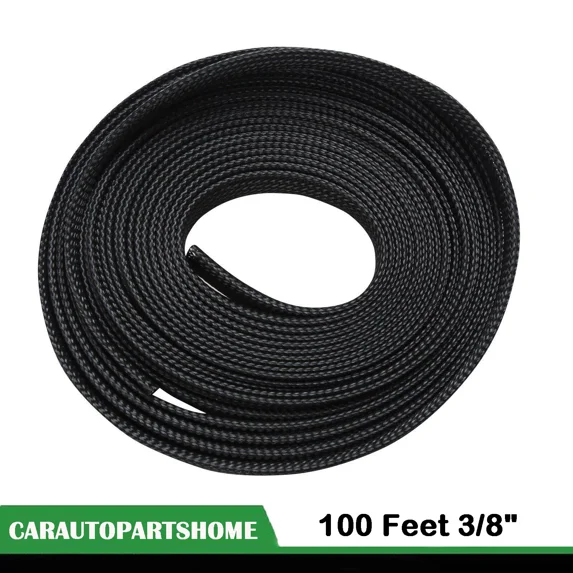 100 Feet 3/8" Black Expandable Wire Cable Sleeving Sheathing Braided ...