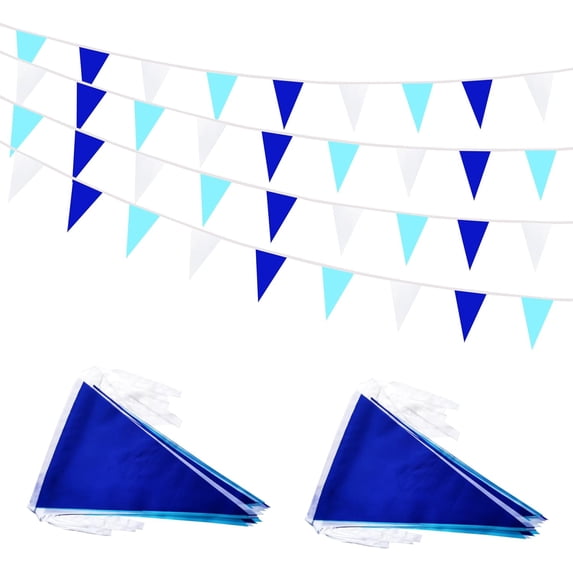 100 Feet 60 Pcs Blue White & Dark Blue Pennant Banner Triangle DIY Flag ...
