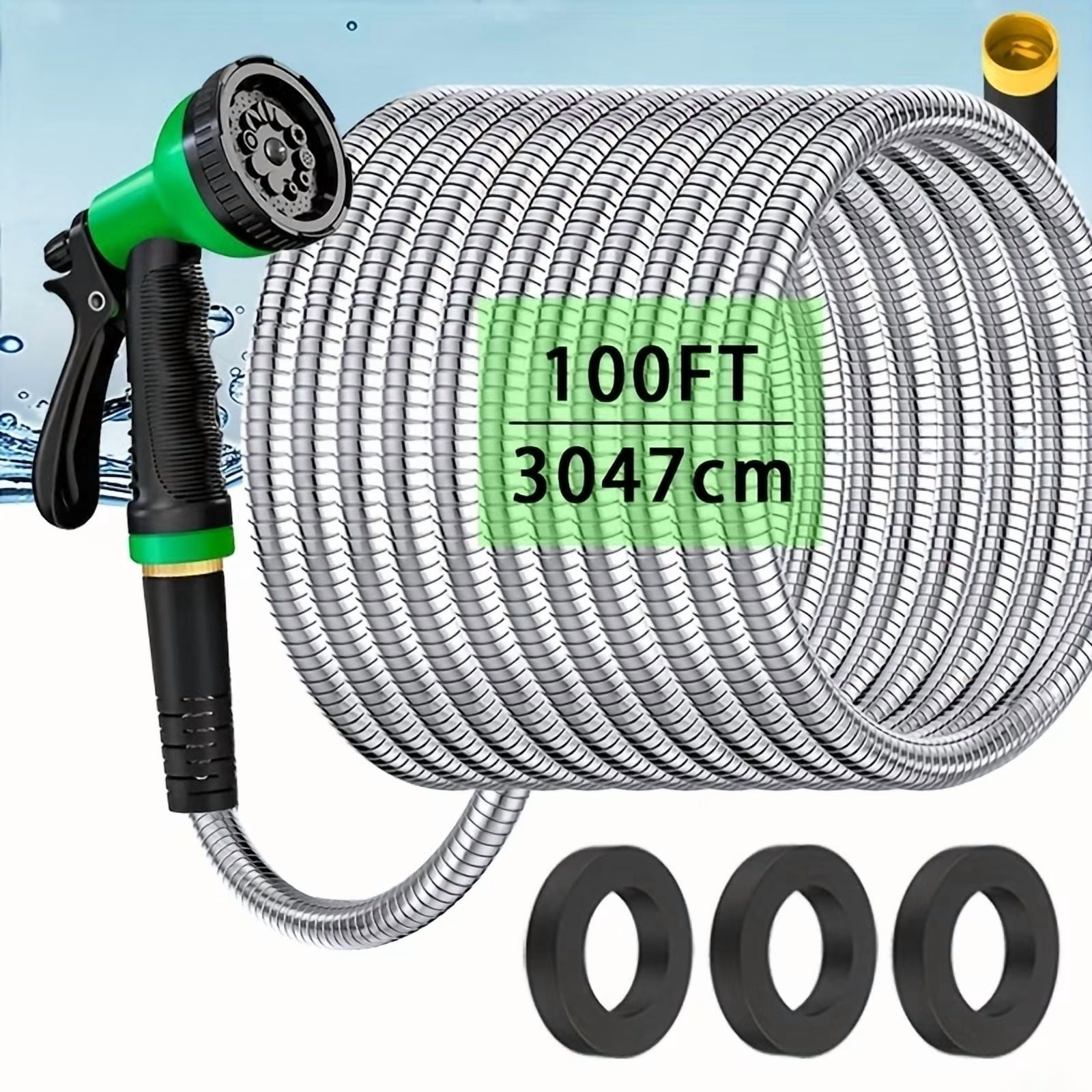 100 Feet Heavy-Duty Stainless Steel Garden Hose - 304 Grade, 10 ...