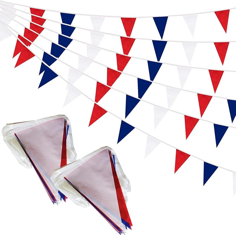 100 Feet Red Dark Blue & White Pennant Banner Flags String Hanging Red ...
