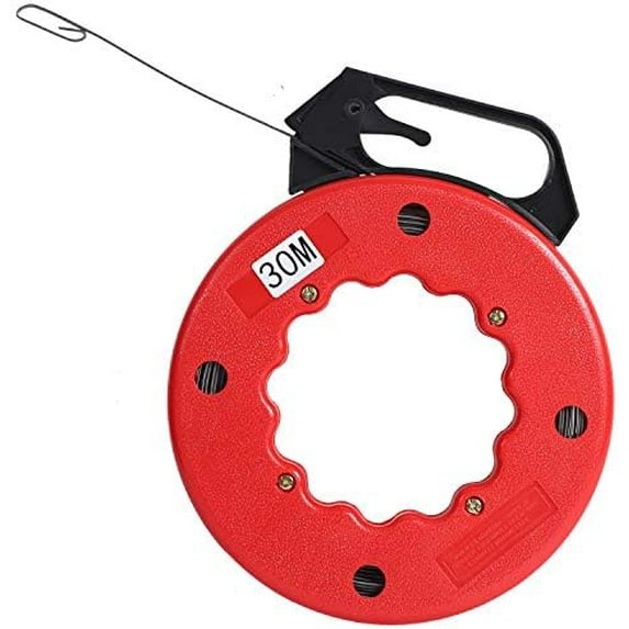 100 Feet Steel Fish Tape in Red Plastic Housing Retractable Wire Fish ...