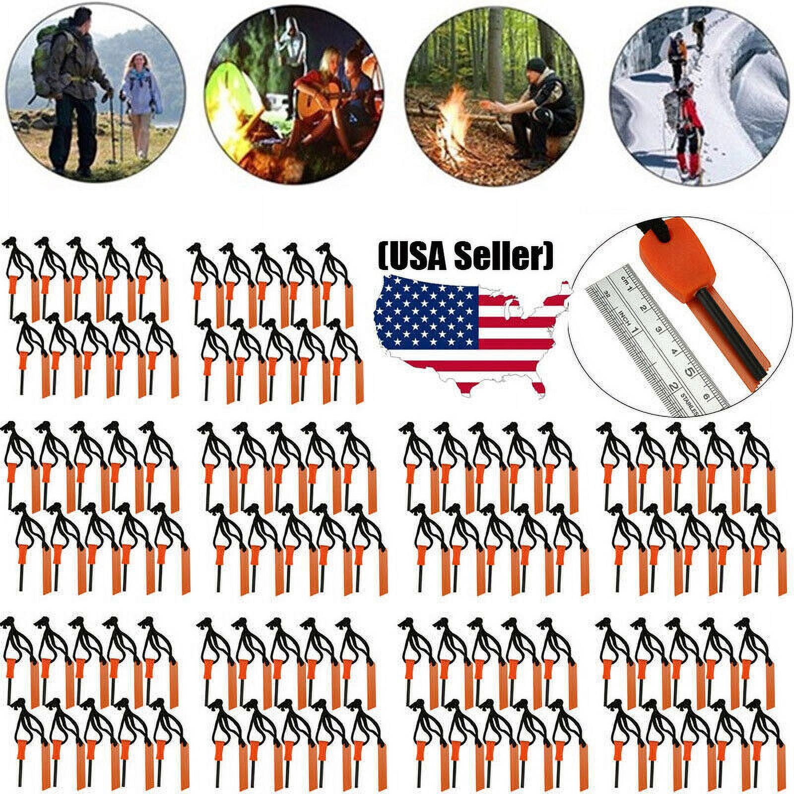 100 Fire Starter Flint Steel Striker Survival Kit Ferro Rod Outdoor ...