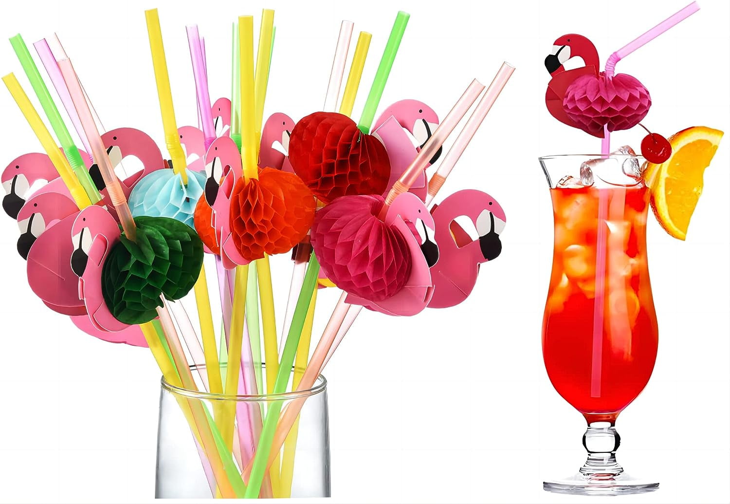 100 Flamingo Straws, Plastic Drinking Straws for Tropical Luau Party ...
