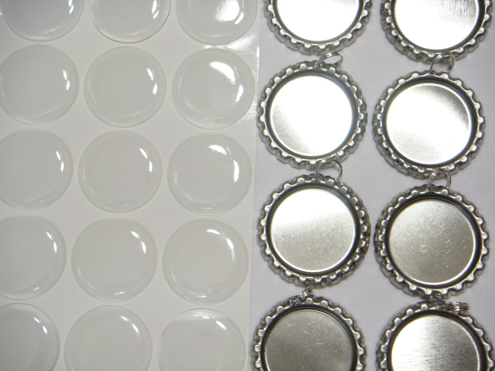 100 Flat Bottle Caps with Split Rings & 100 3D Epoxy Dome Stickers ...