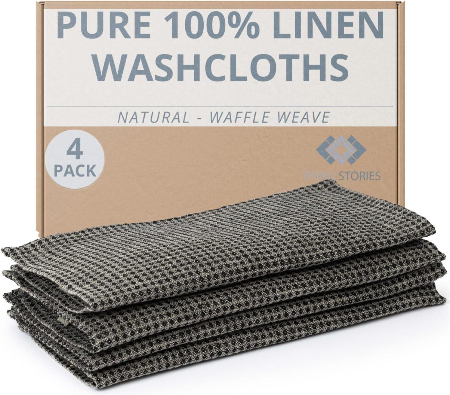 100% Flax Linen Washcloths - 4-Pack 10x10-inch Reusable Waffle ...