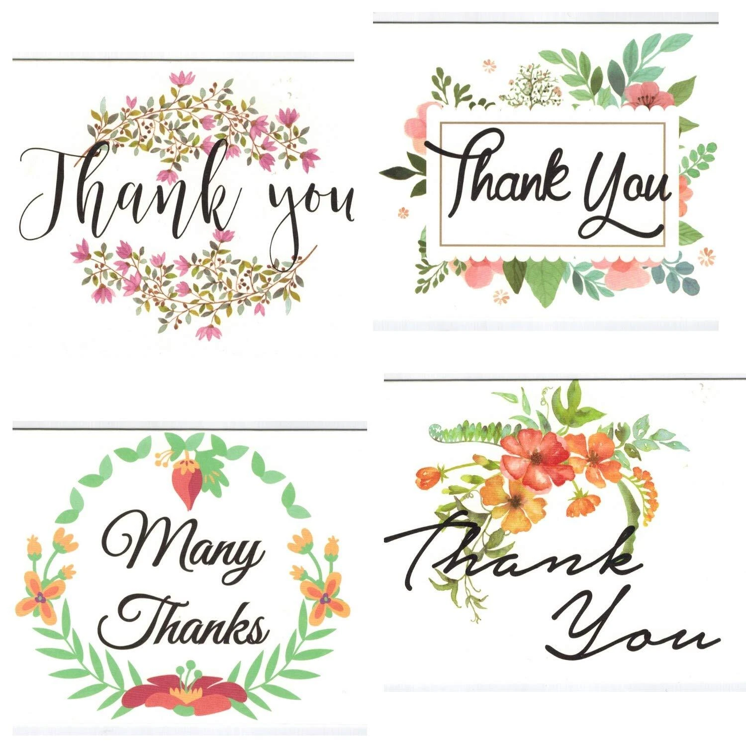 100 Floral All Occasions Envelopes, Thank You Table Notes Cards Set 4X6 ...