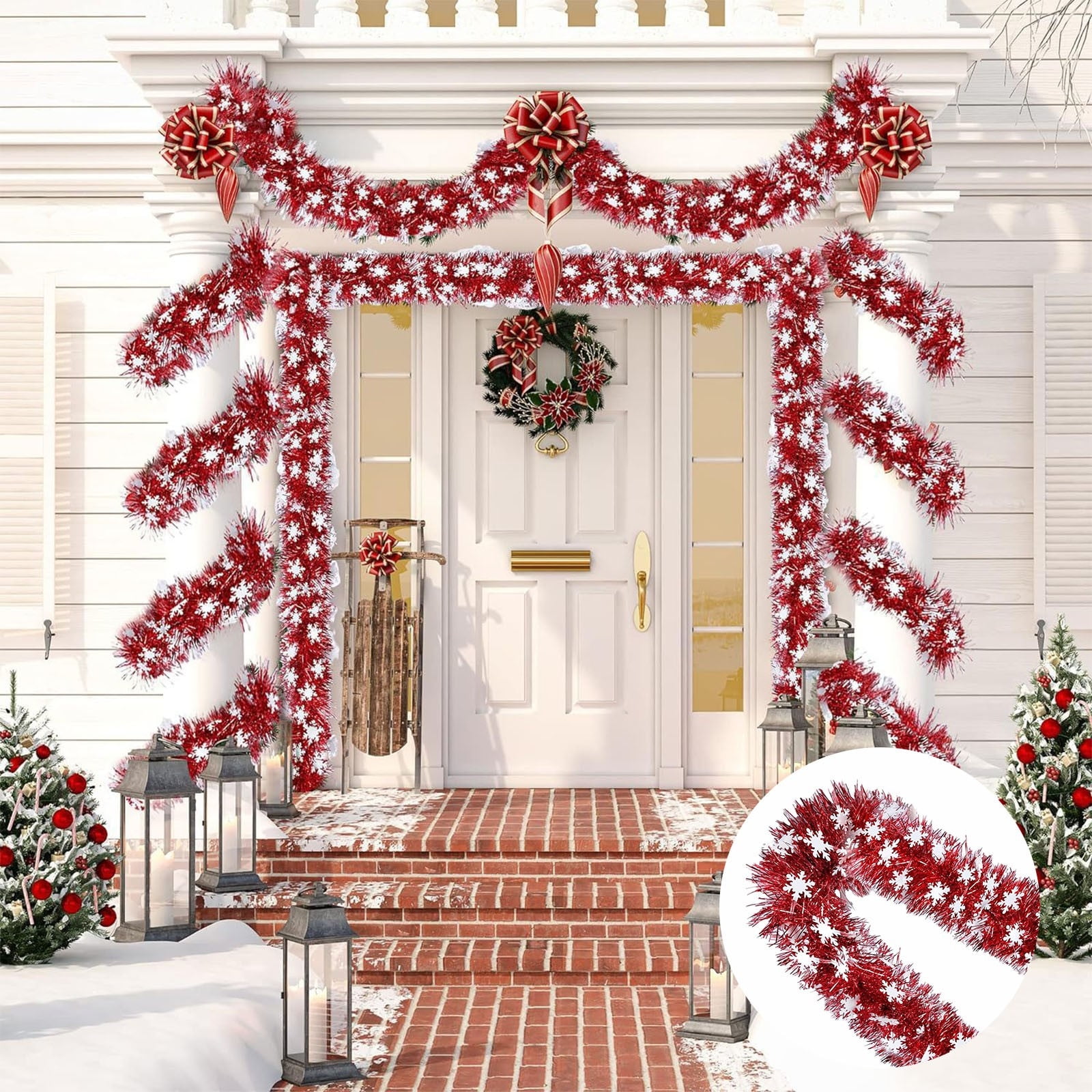 100-Foot Red Christmas Pull Ribbon, Decorative Wool-like Garland for ...