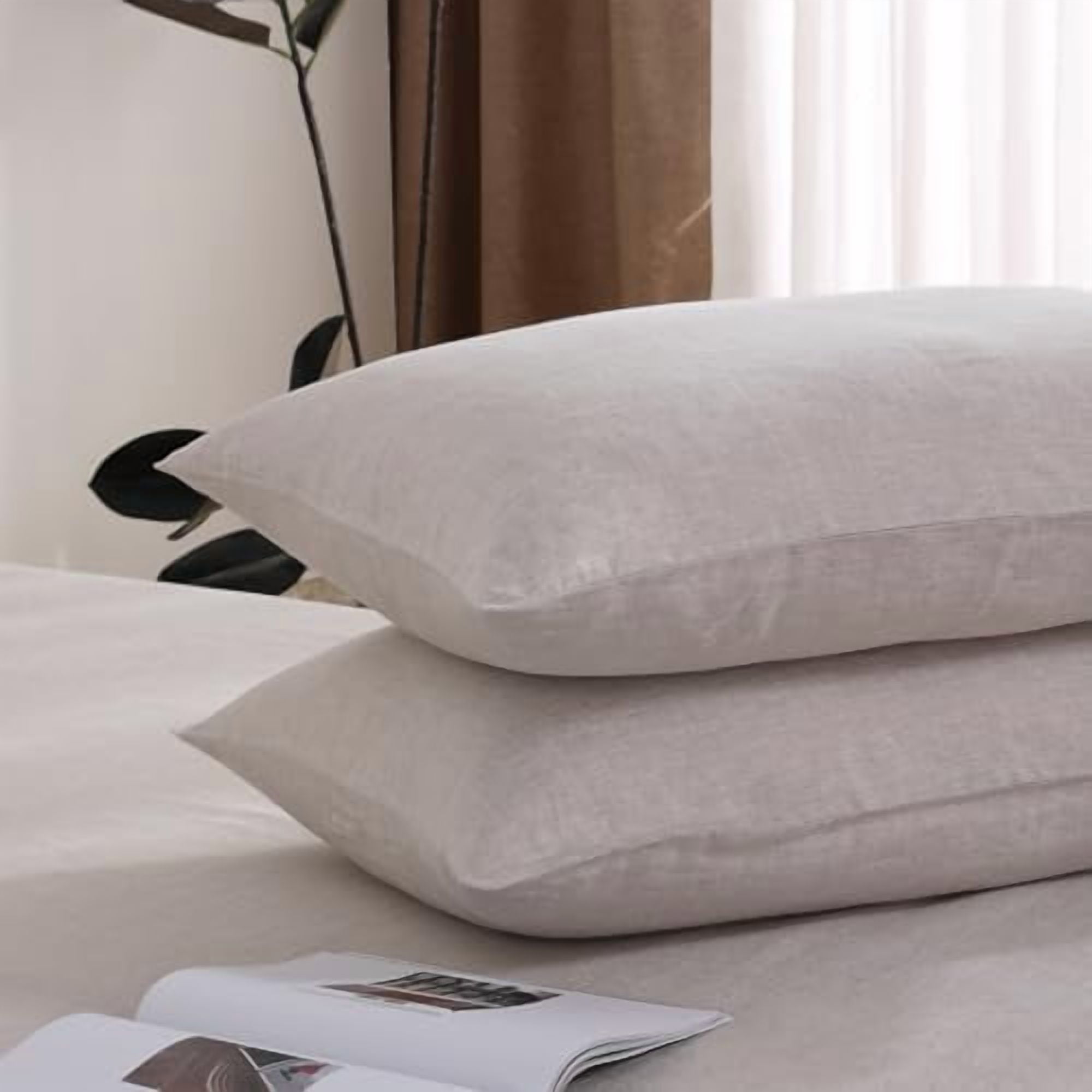 100% French Linen Pillowcase Set of 2, Breathable Envelope Closure Soft ...
