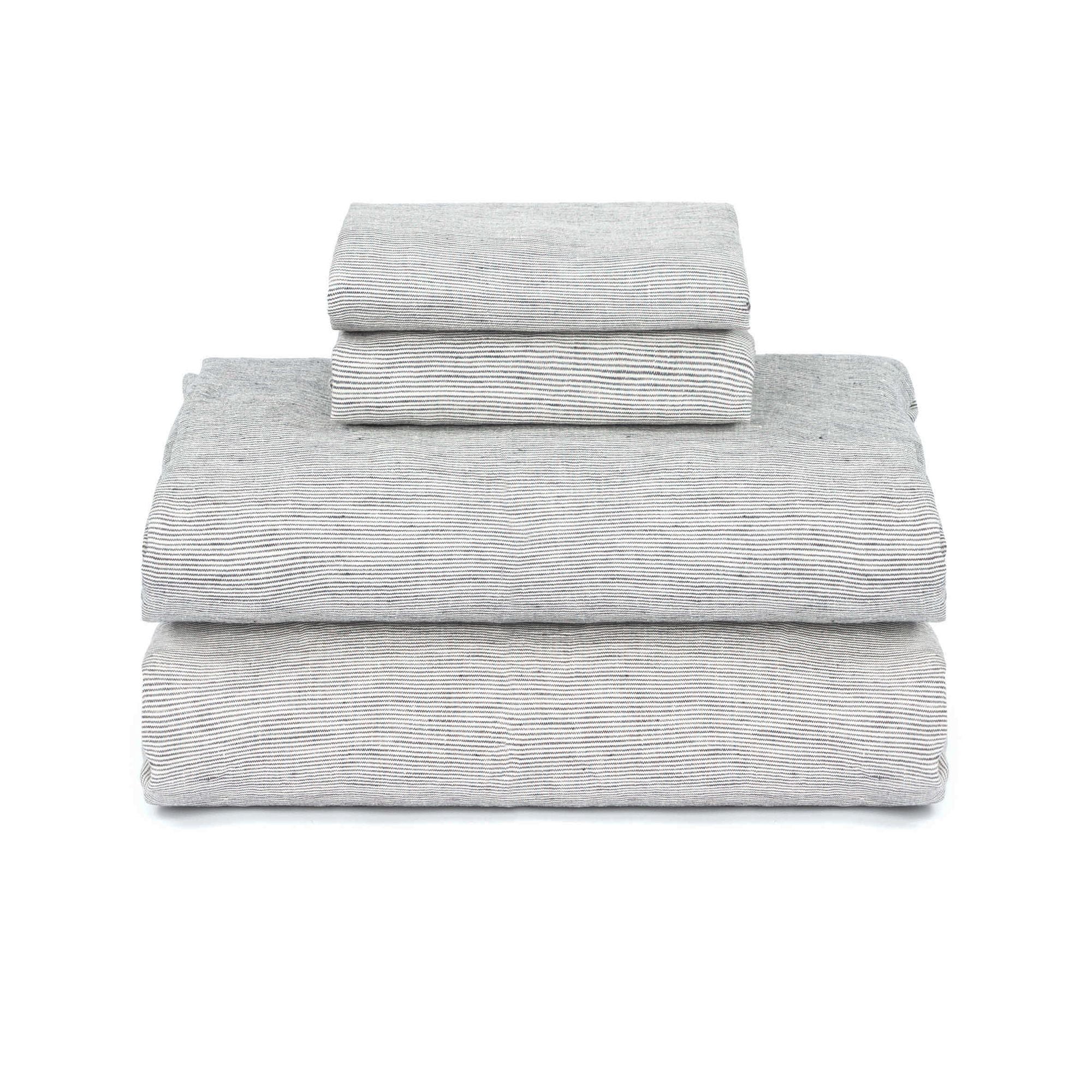 100% French Linen Sheet Set - Queen - Shadow Pinstripe | BOKSER HOME ...