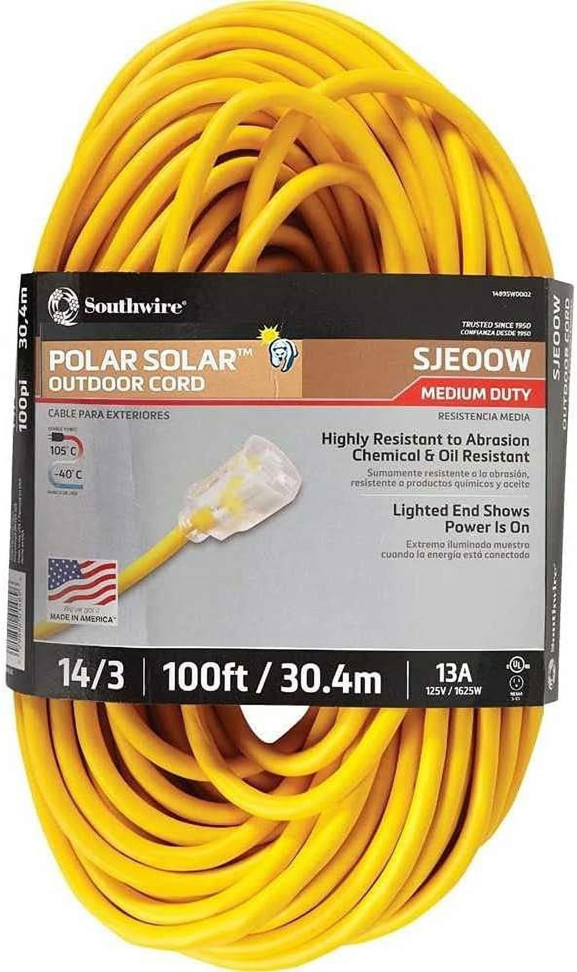 100-Ft. 14/3 SJEOW Yellow Polar Solar Contractor Grade Outdoor ...