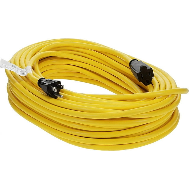 100 Ft 14/3 SJTW Yellow, Outdoor Extension Cord - 3 Prong Ground Plug ...