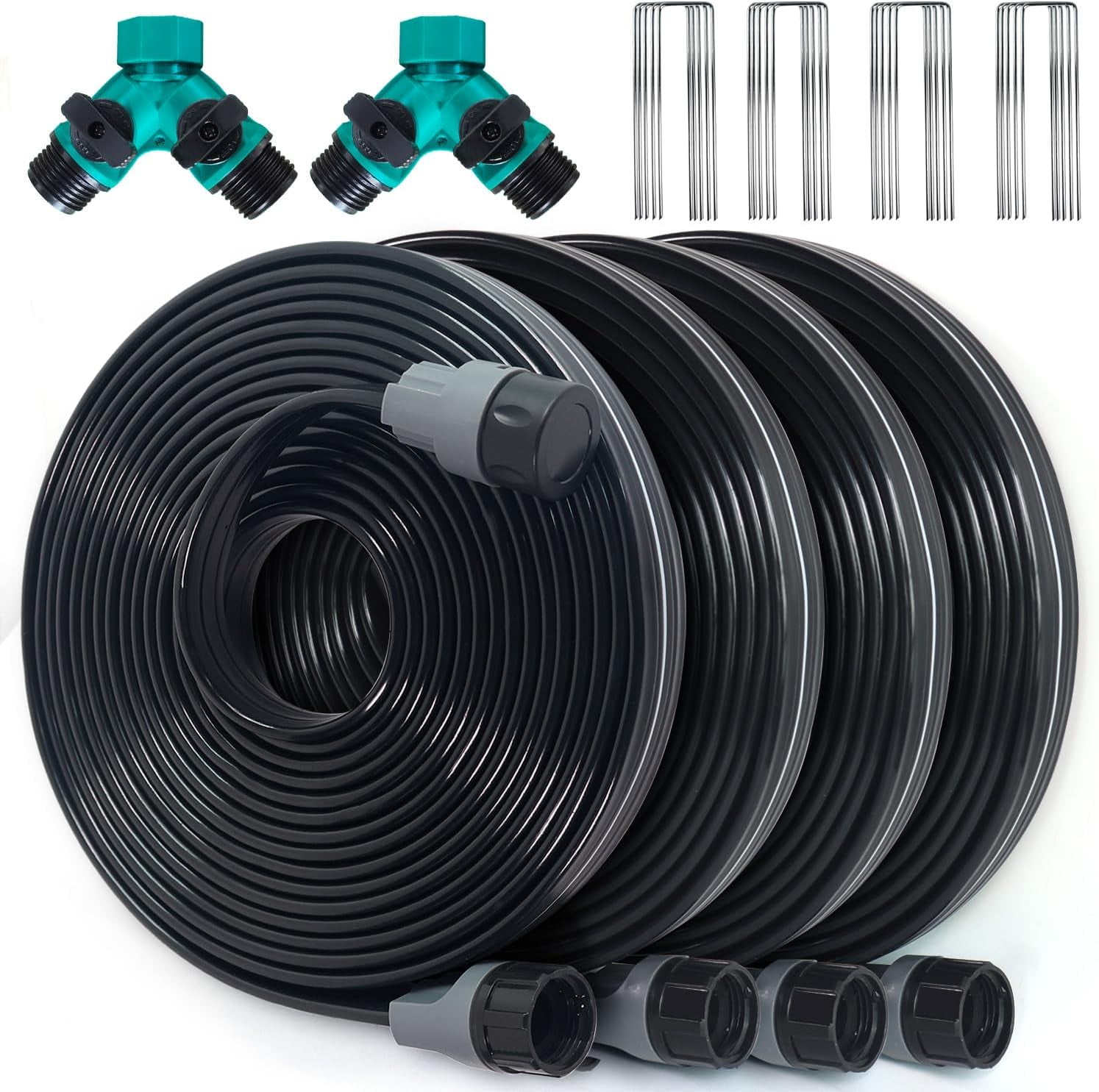 100 Ft Black Sprinkler Hose with Holes - Flat Soaker, 25ft 4pack with ...